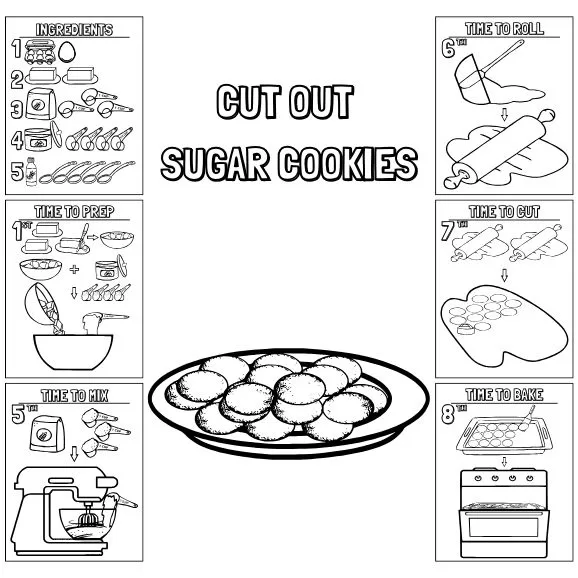 Cut Out Sugar Cookies: 15 Page Recipe for Kids